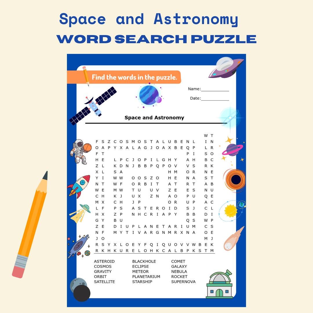 Space and Astronomy Word Search Puzzle Printable | Fun & Educational ...