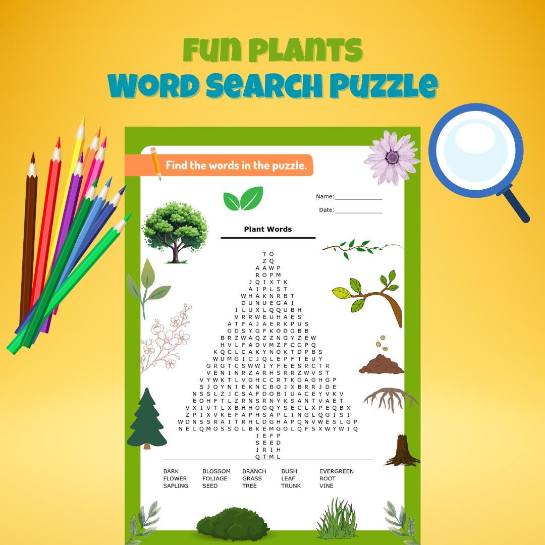 Fun Plants Word Search Puzzle PDF Printable Plant Activity | Nature ...
