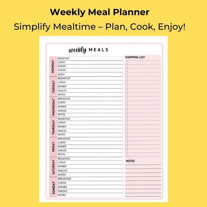 Printable Weekly Meal Planner - Digital Meal Planning PDF - Instant Download - Meal Prep ...