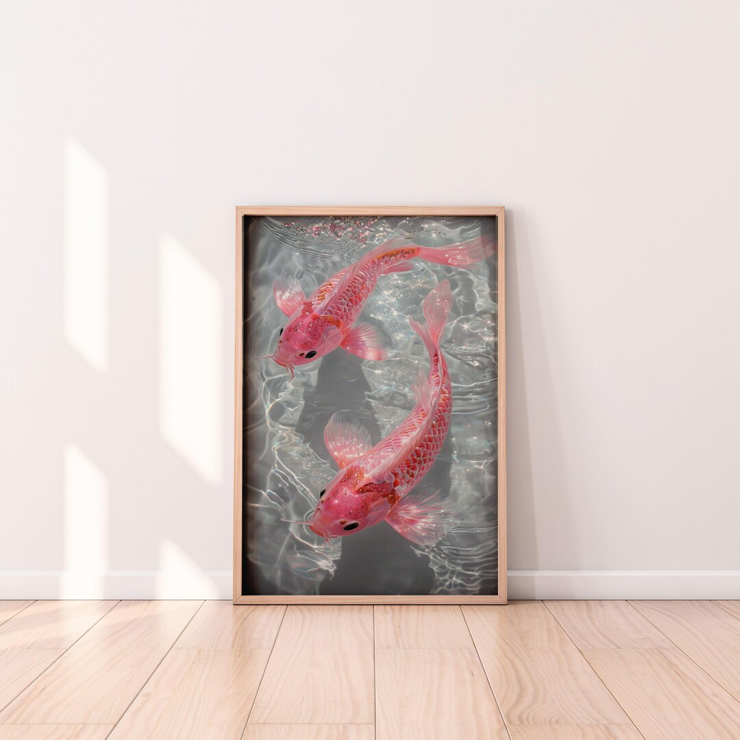 Magical Koi Poster Japanese Pink Carp Koi in Water | Coastal Vibes Fish ...