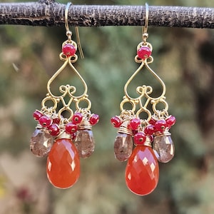 Carnelian, Andalusite , Ruby Chandler Earrings, 14K Gold-filled, Fall ...