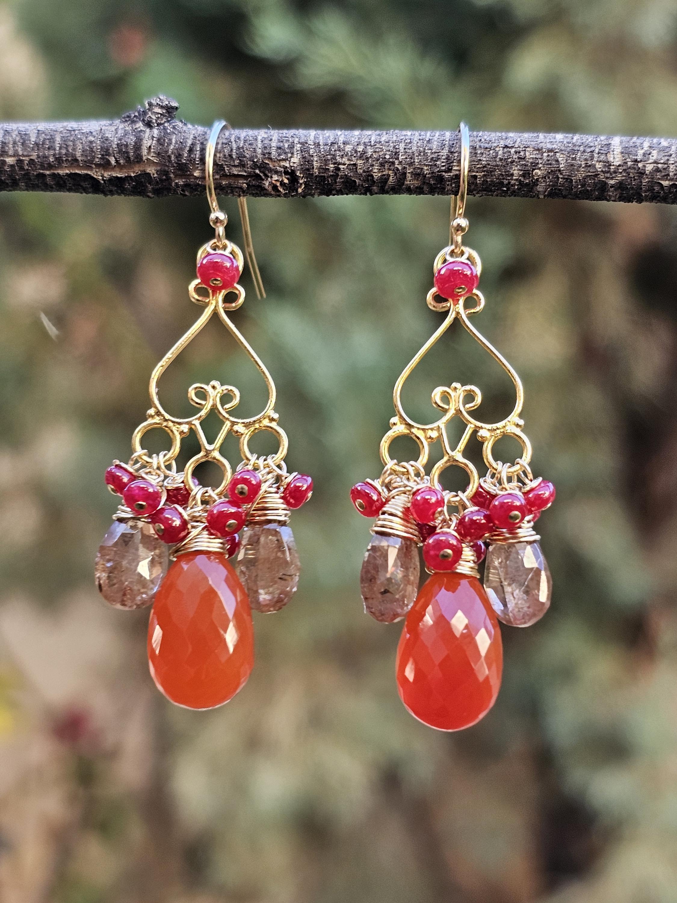 Carnelian, Andalusite , Ruby Chandler Earrings, 14K Gold-filled, Fall ...