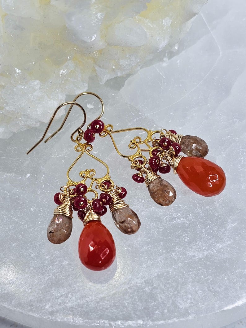 Carnelian, Andalusite , Ruby Chandler Earrings, 14K Gold-filled, Fall ...