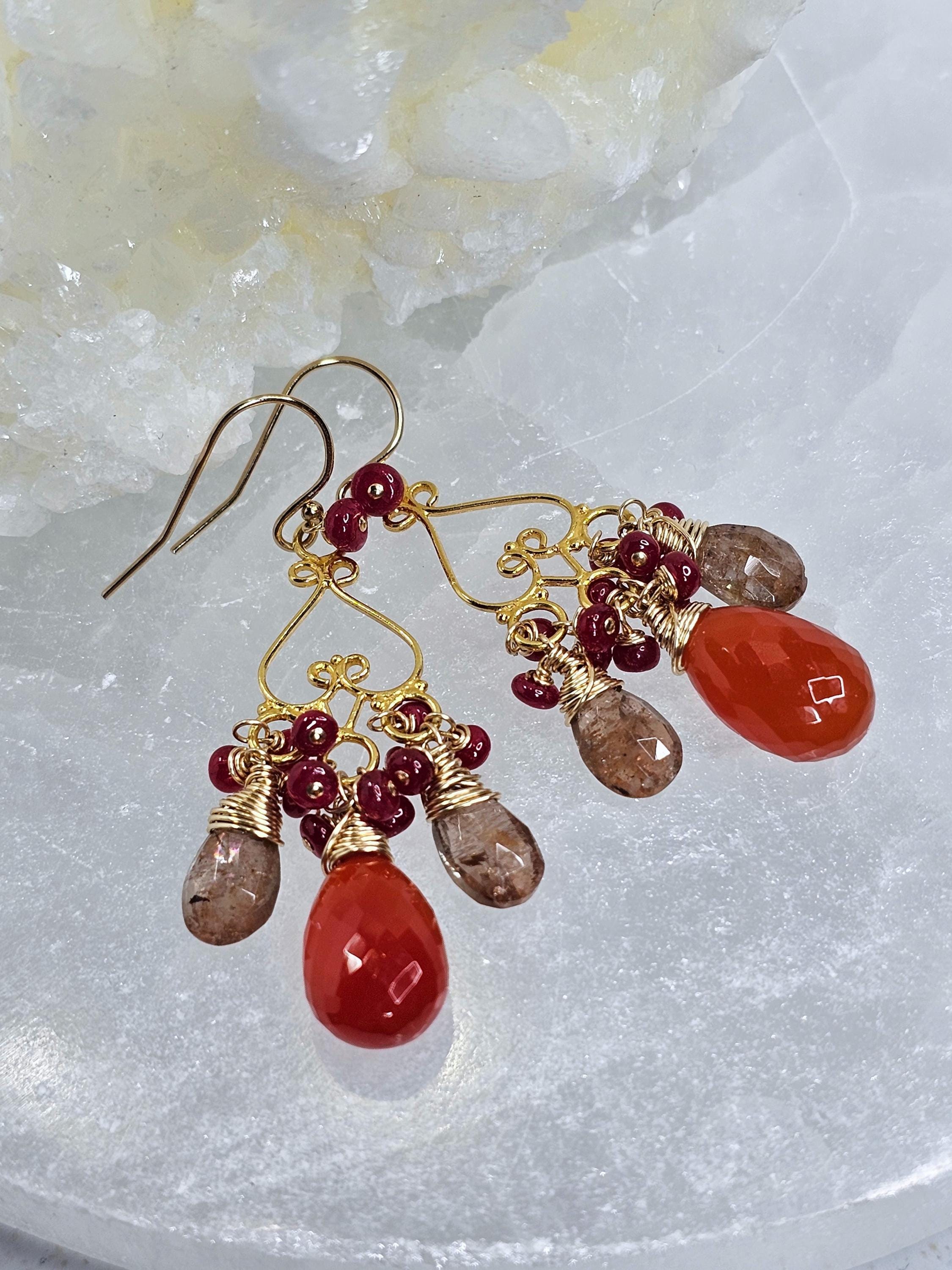 Carnelian, Andalusite , Ruby Chandler Earrings, 14K Gold-filled, Fall ...