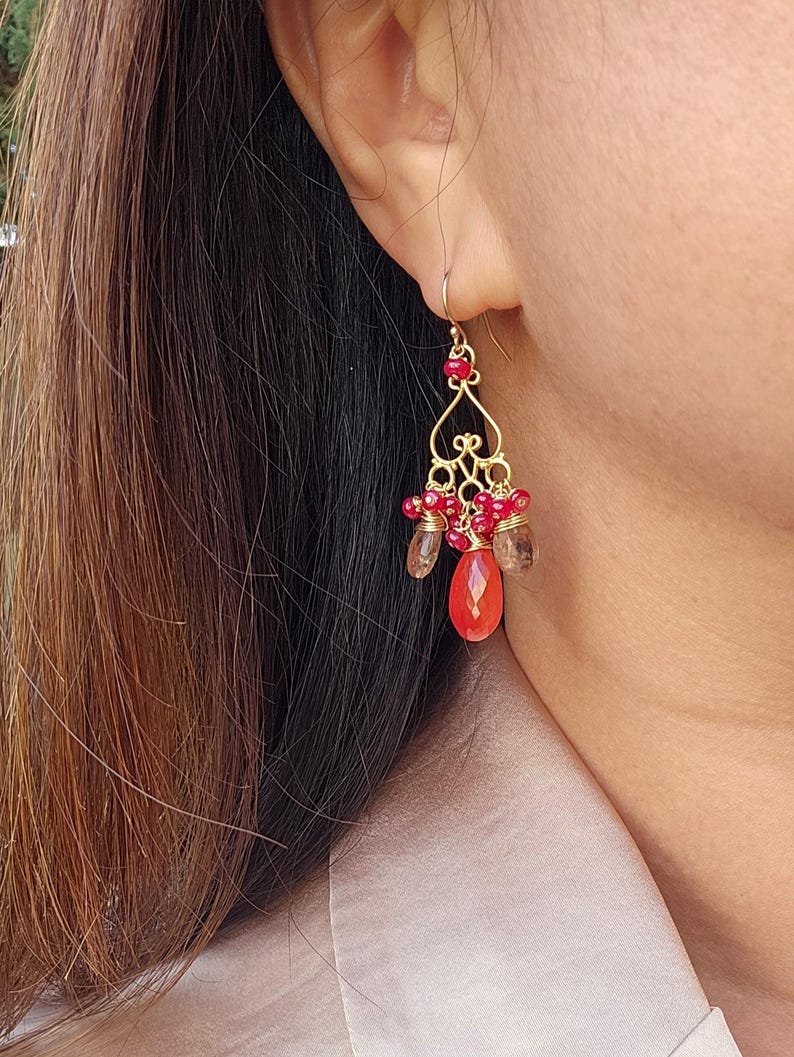 Carnelian, Andalusite , Ruby Chandler Earrings, 14K Gold-filled, Fall ...
