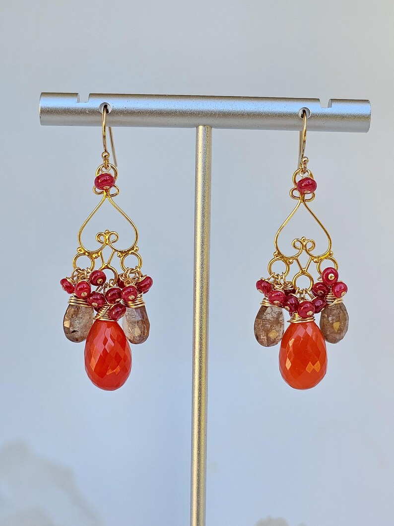 Carnelian, Andalusite , Ruby Chandler Earrings, 14K Gold-filled, Fall ...