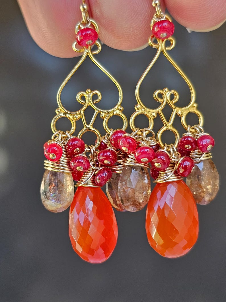 Carnelian, Andalusite , Ruby Chandler Earrings, 14K Gold-filled, Fall ...