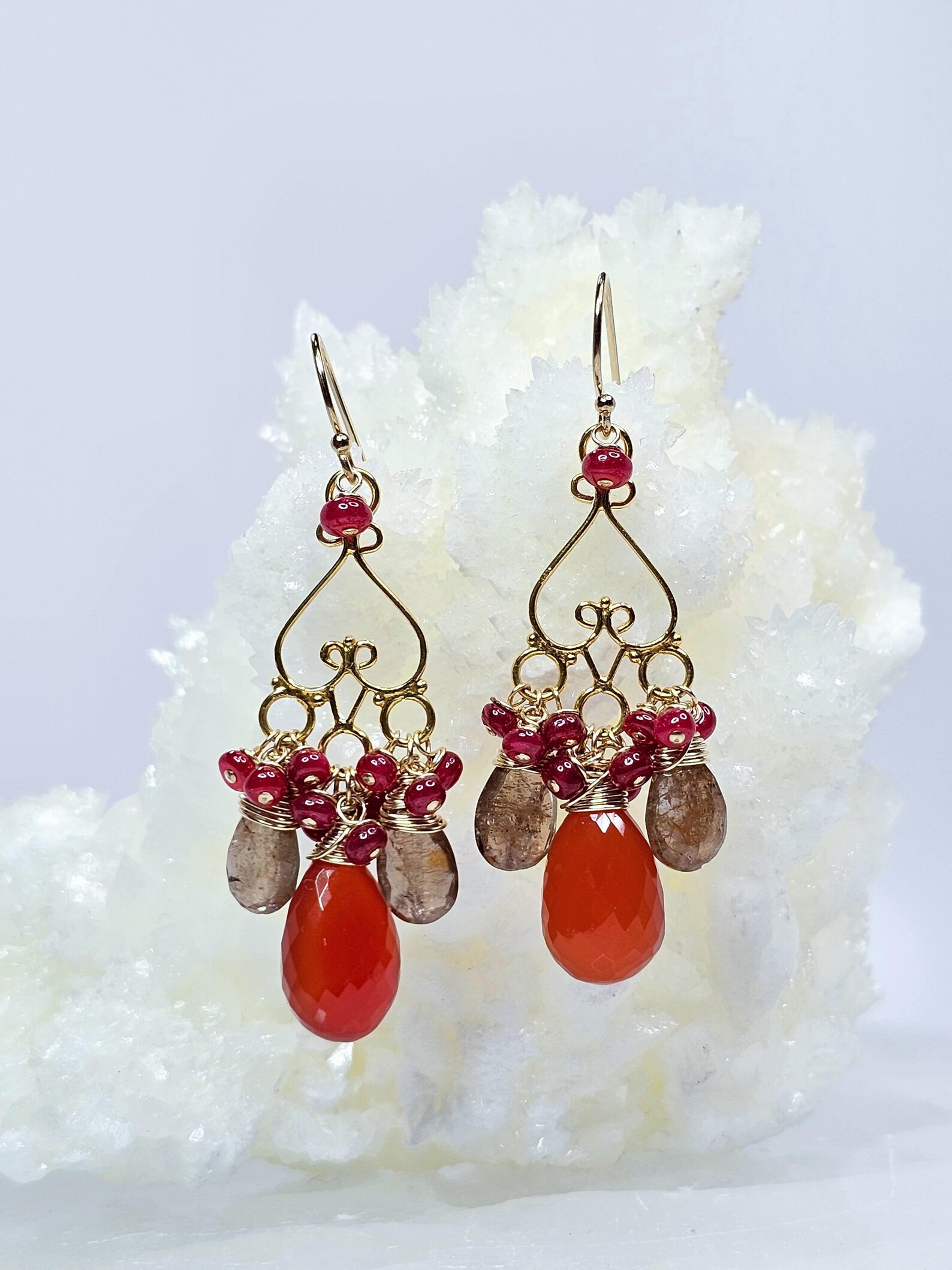Carnelian, Andalusite , Ruby Chandler Earrings, 14K Gold-filled, Fall ...