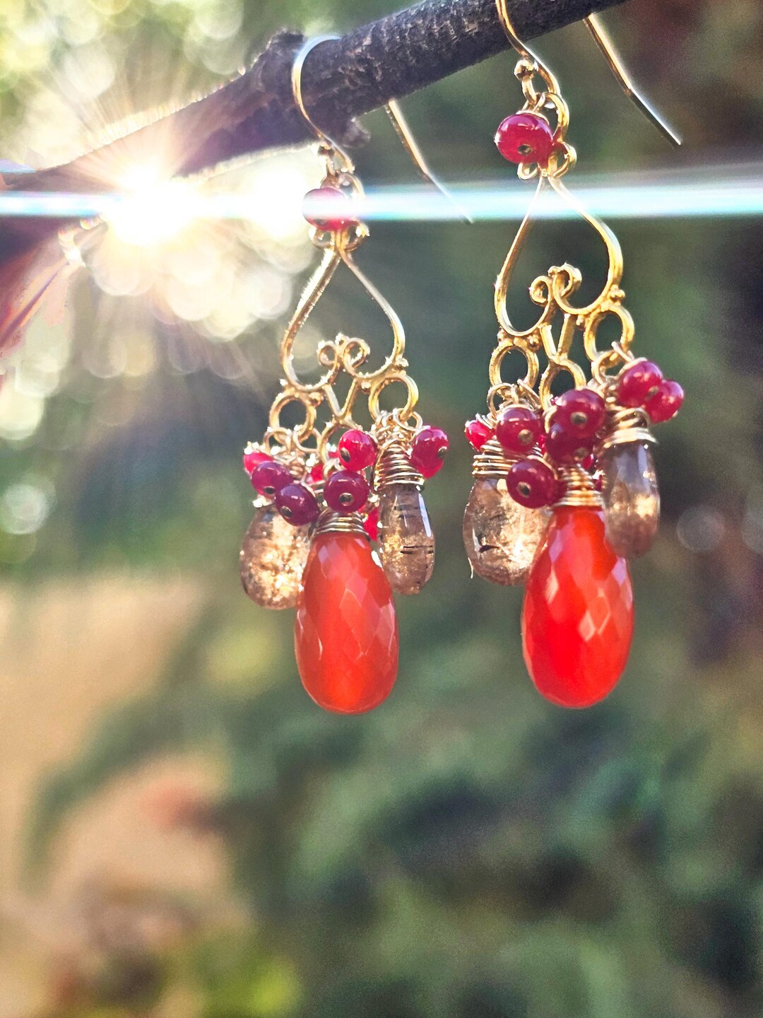 Carnelian, Andalusite , Ruby Chandler Earrings, 14K Gold-filled, Fall ...
