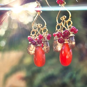 Carnelian, Andalusite , Ruby Chandler Earrings, 14K Gold-filled, Fall ...