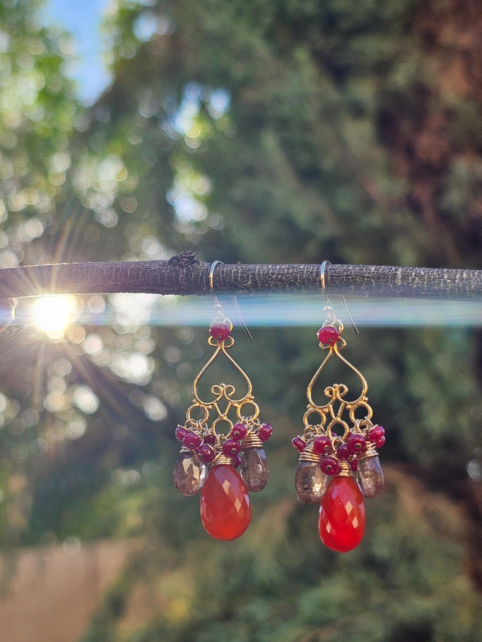 Carnelian, Andalusite , Ruby Chandler Earrings, 14K Gold-filled, Fall ...