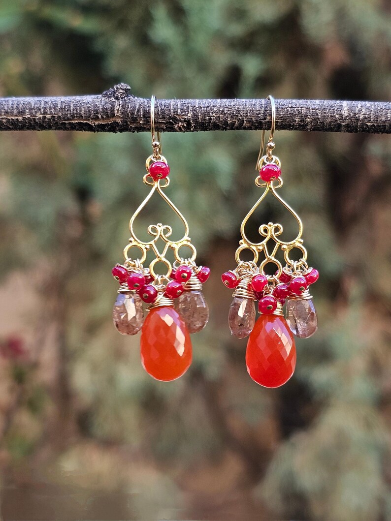 Carnelian, Andalusite , Ruby Chandler Earrings, 14K Gold-filled, Fall ...