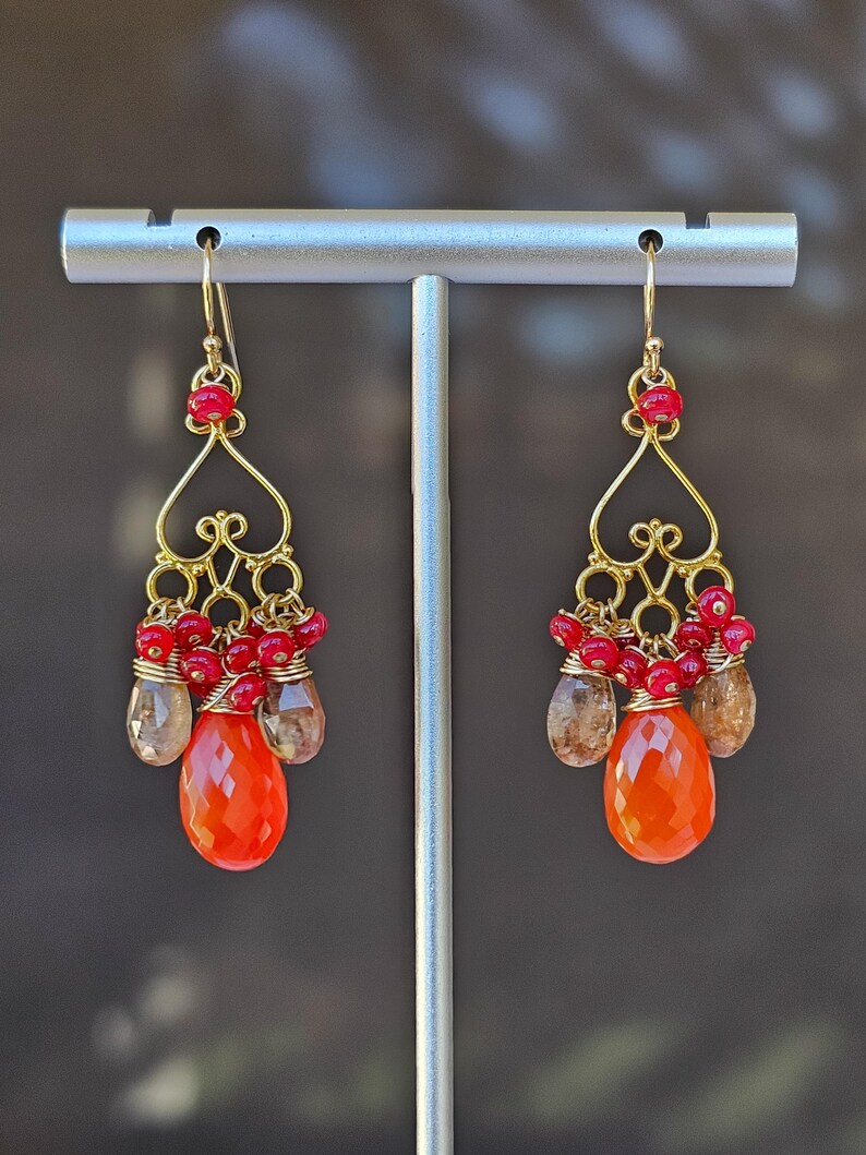Carnelian, Andalusite , Ruby Chandler Earrings, 14K Gold-filled, Fall ...