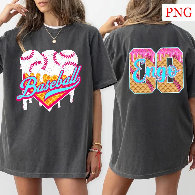 Baseball Ice Cream Drip Number PNG, Custom Name Jersey Design, Waffle ...