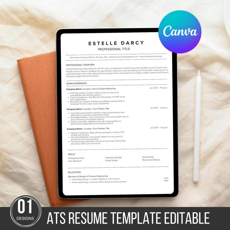 ATS Friendly Resume Template, Canva Editable, Minimalist CV, Printable ...