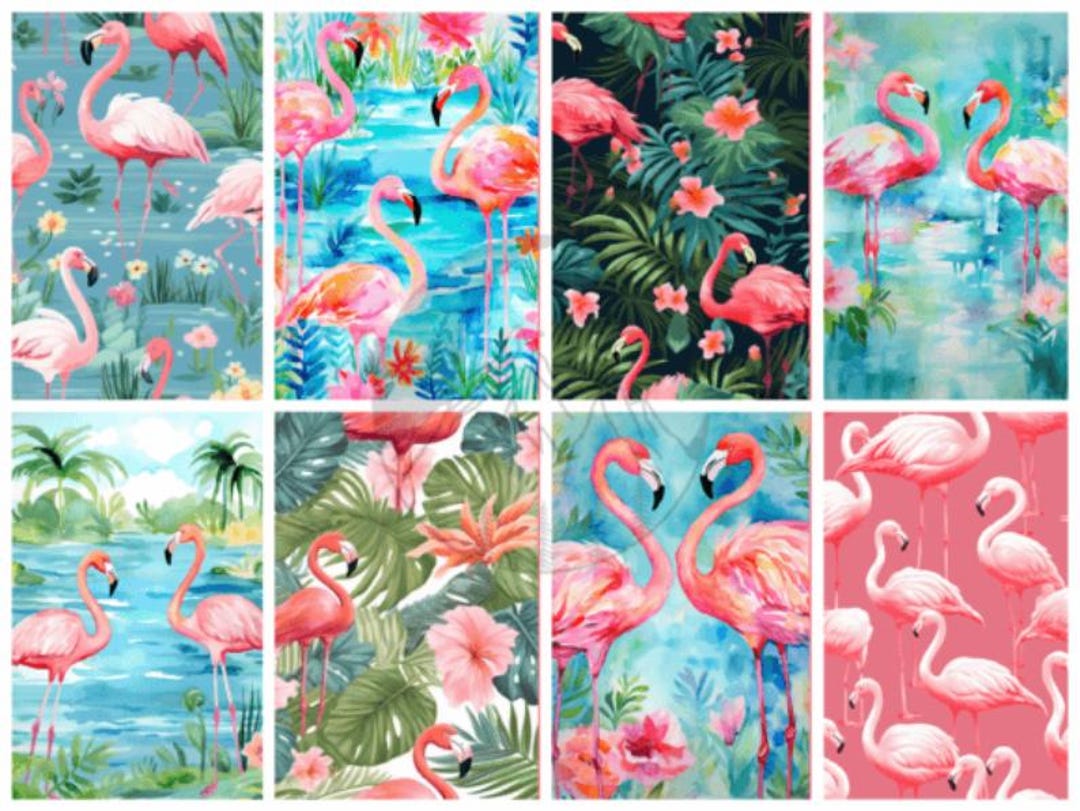 Tropical Flamingo Glitter Digital Paper Pack - 8 Instant Download ...