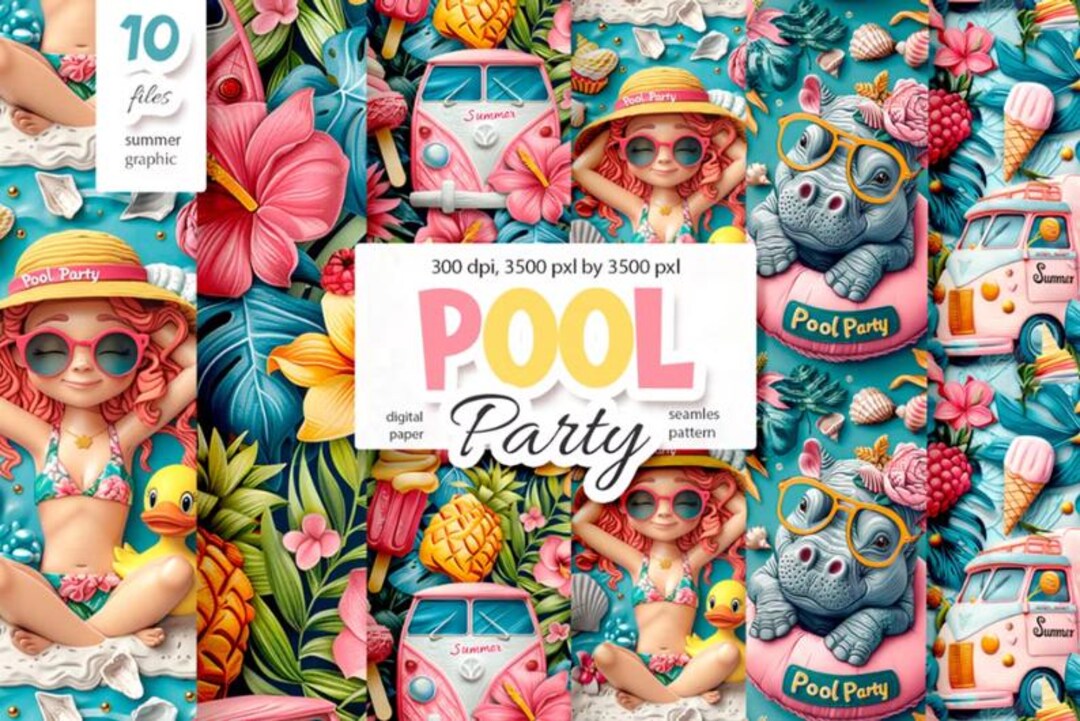 Pool Party Seamless Pattern – Summer Water Fun Digital Paper, Swim ...