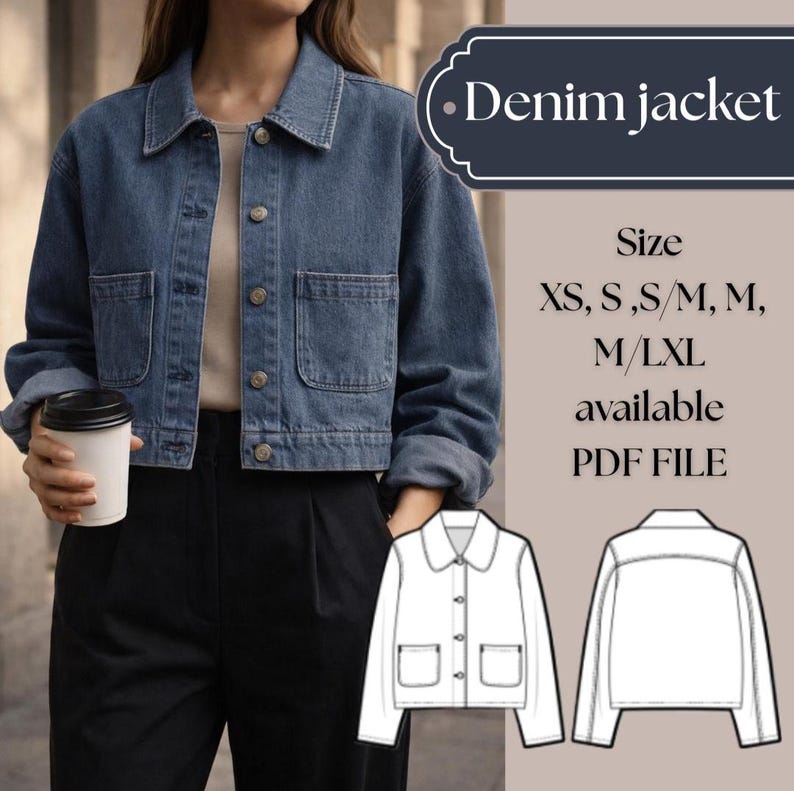 Jacket Sewing Pattern for Women, Cropped Denim Jacket Sewing Pattern ...