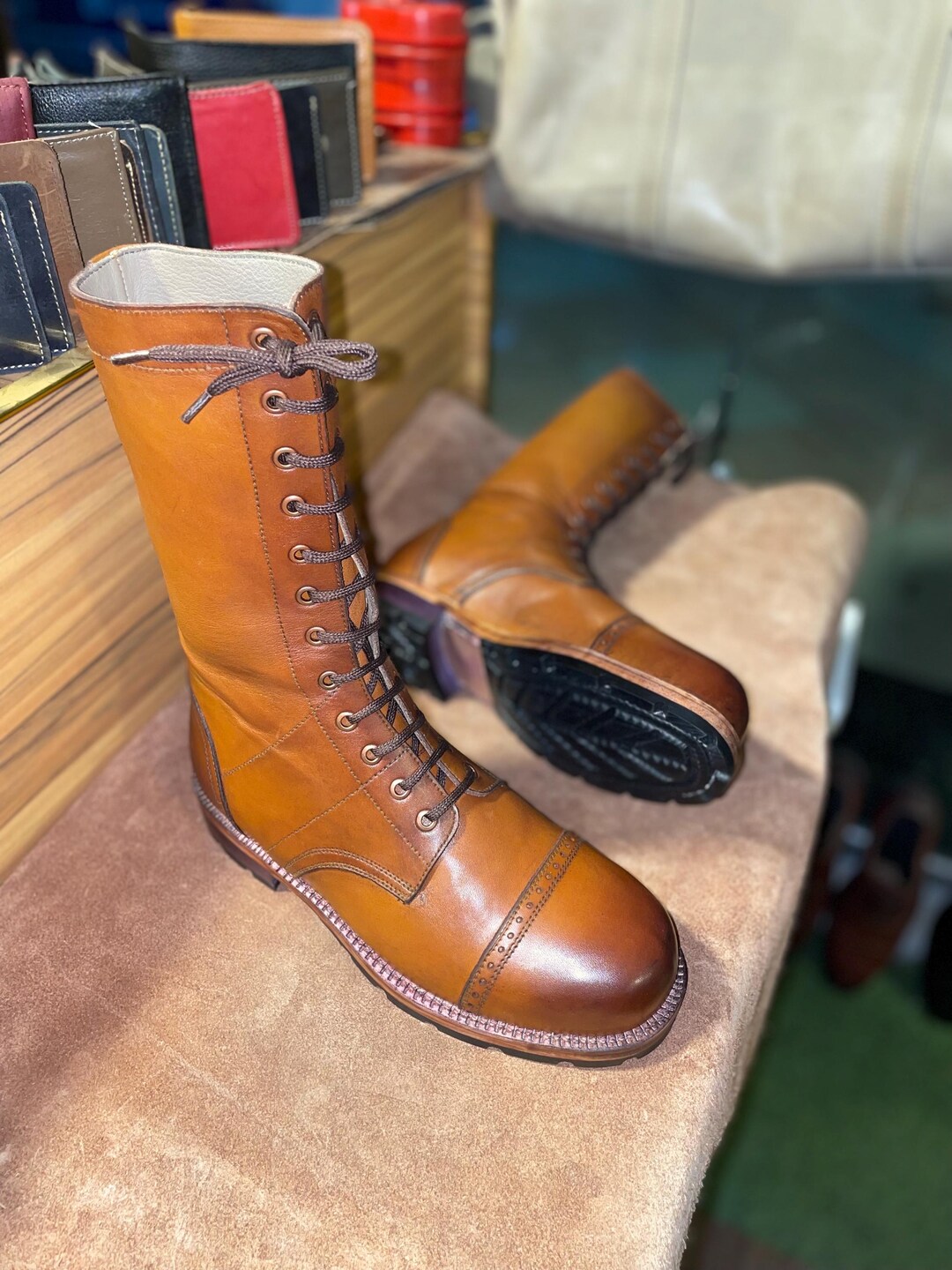 Handmade Custom Brown Military Boots for Men - Etsy
