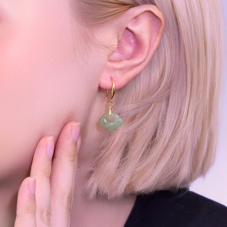 Cloud Jade Drop Earrings: Sterling Silver Dangle Gemstone Jewelry ...