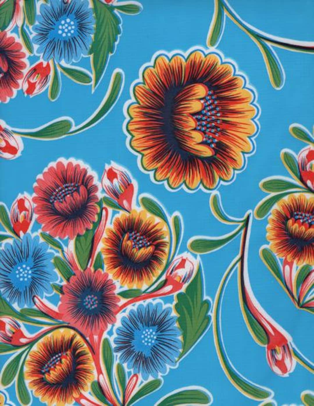 Blooms on Light Blue Oilcloth Full Bolt 12 Yards - Etsy