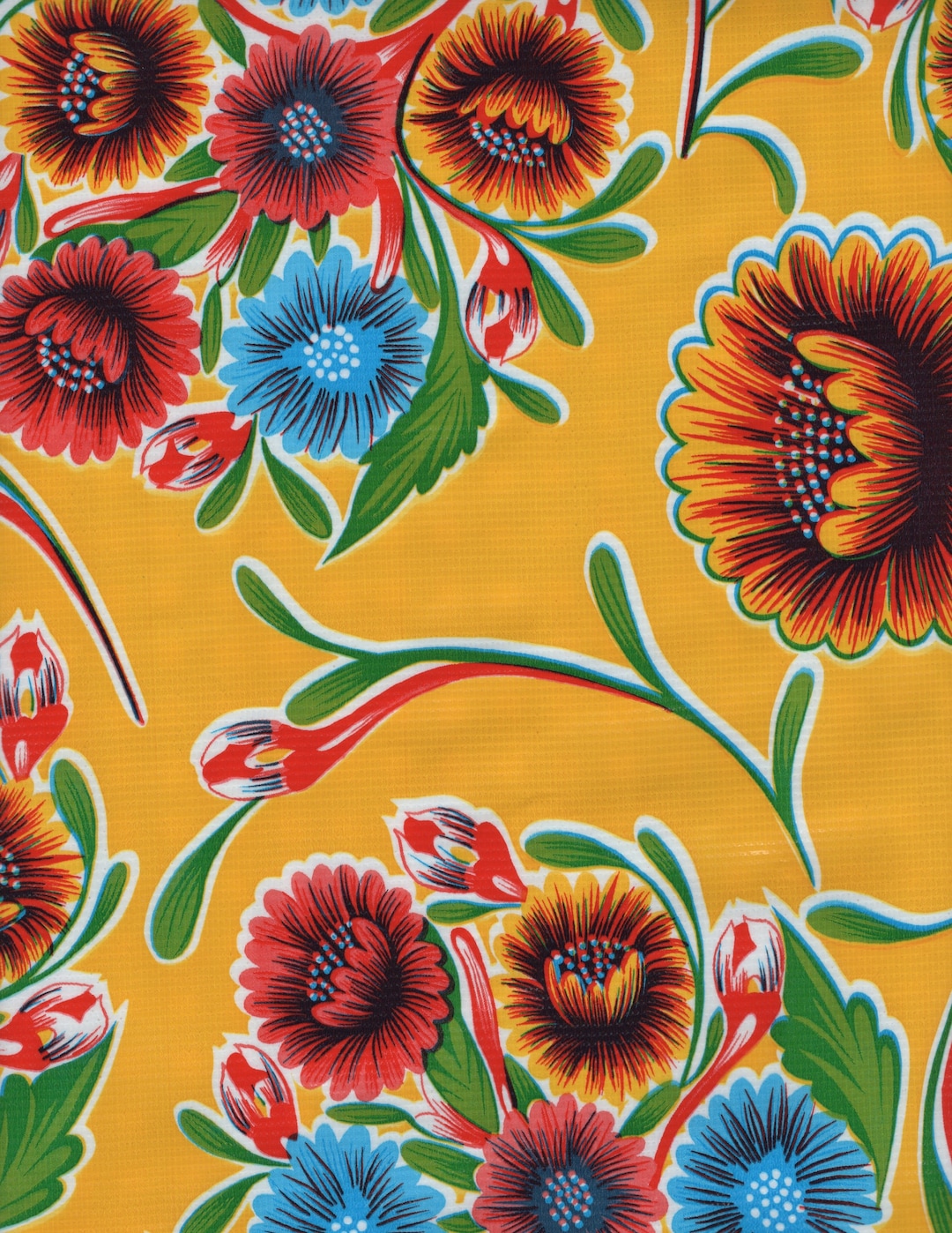 Blooms on Yellow Oilcloth Yardage - Etsy