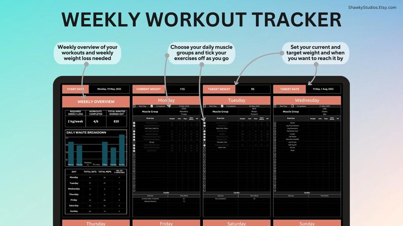 Workout Planner Spreadsheet | Google Sheets Fitness Tracker | Exercise ...