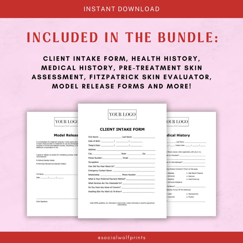 Medical Spa Client Intake Form Bundle | Aesthetic and Skincare ...