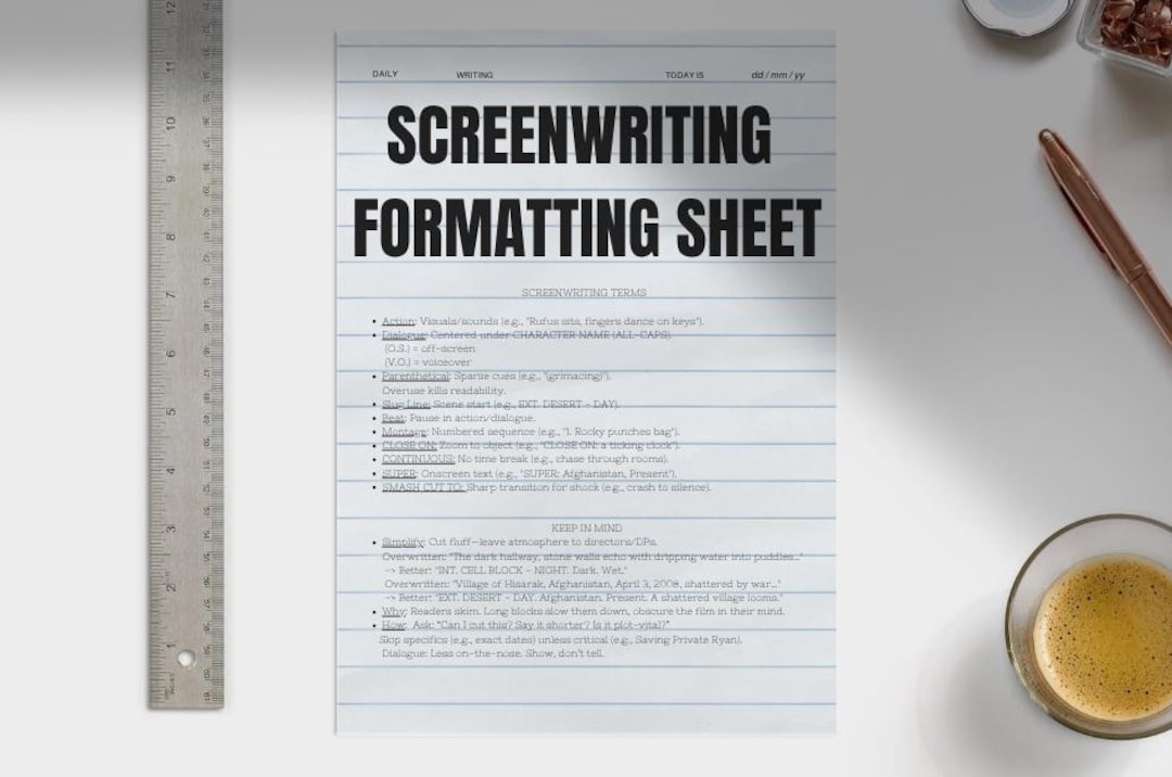 Screenwriting Formatting Cheat Sheet - Printable A4 PDF - Etsy