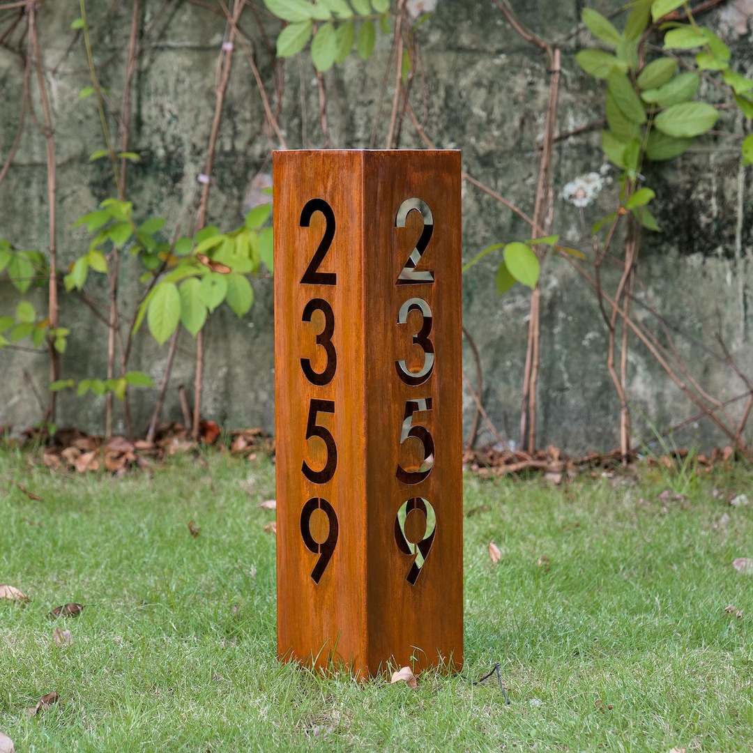 Custom Metal Address Bar, Yard Steel Post,4 Side House Number Garden ...
