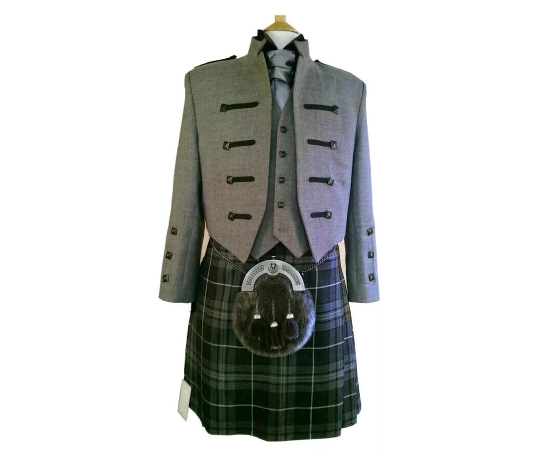 Men's Scottish Grey Wool Kilt Jacket | Handmade Coat With Vest ...