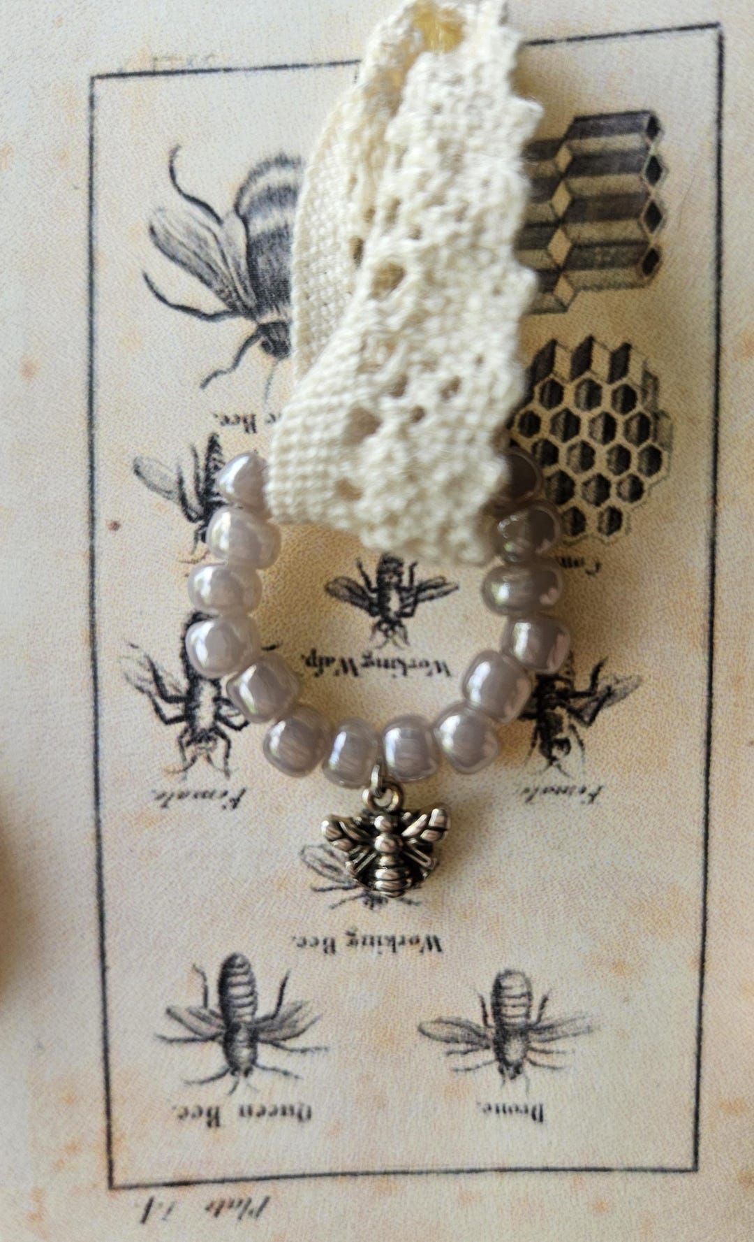 Dainty Bee Ring, Seed Bead Ring, Seed Bead Ring With Bee Charm, Bee ...
