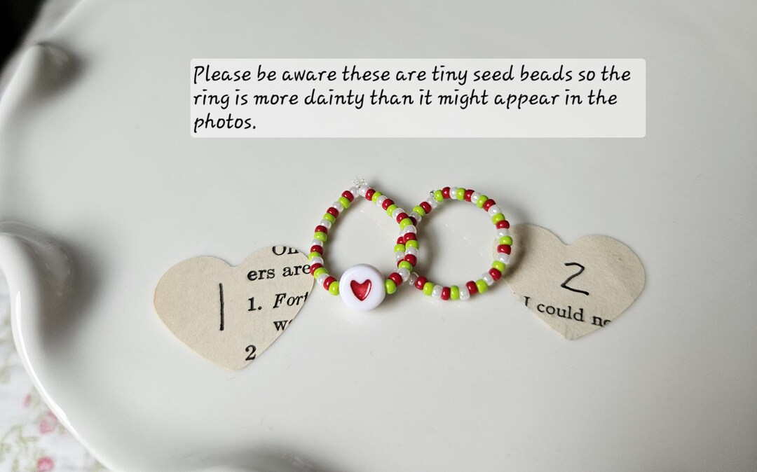 Grinch Ring, Grinch Heart Seed Bead Ring, Grinch Jewelry, Christmas ...