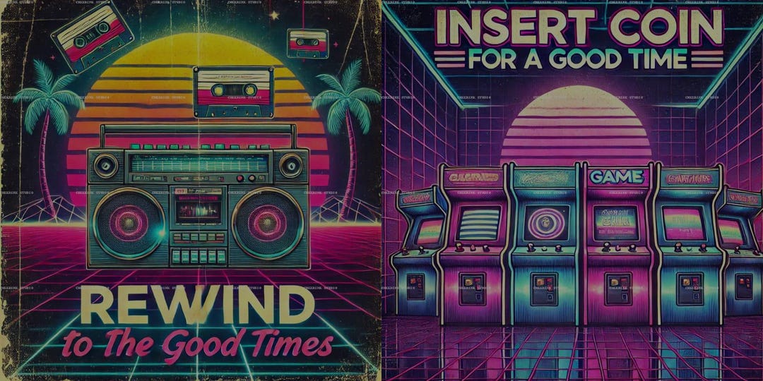 80s Retro Digital Art | Neon Synthwave Wall Print | Vintage Boombox ...