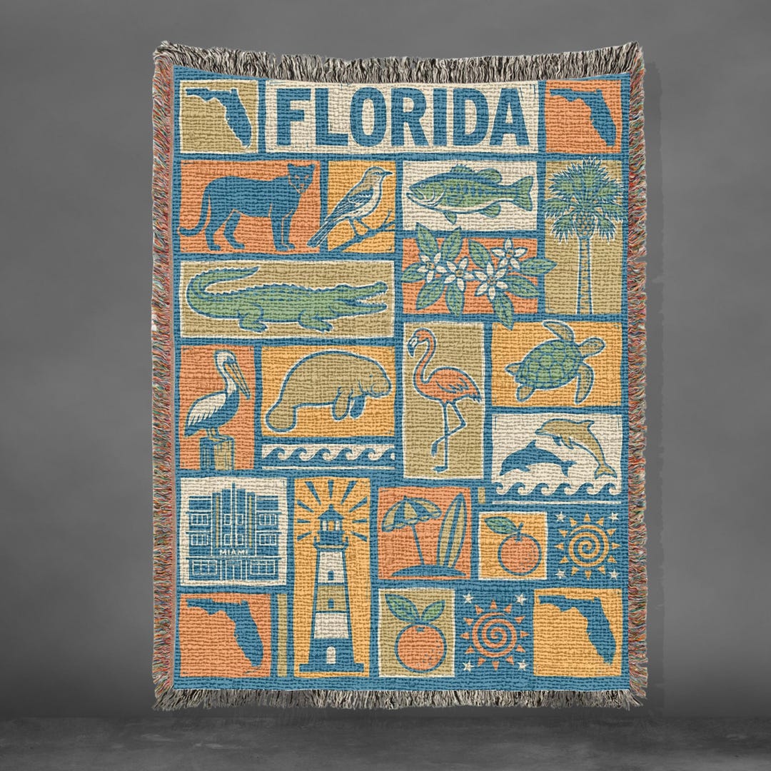 Florida State Woven Blanket – Tropical Icon Throw, Florida Home Decor ...