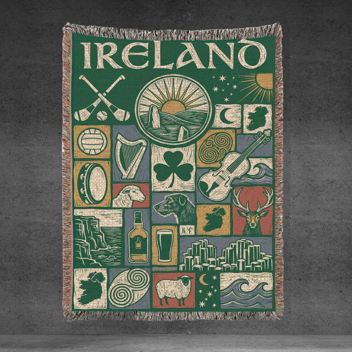 Ireland Woven Blanket – Celtic Folk Art Throw, Irish Heritage Home ...