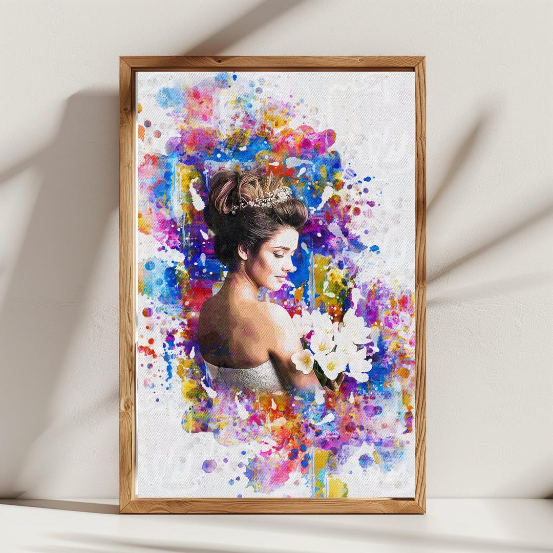 Custom Watercolor Colorful Portrait With Ink Splatter From Photo ...