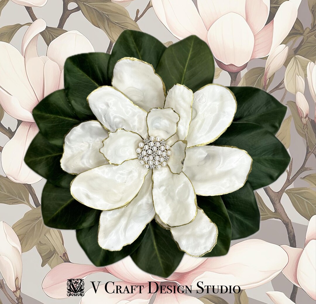 Handcrafted Oyster Shell Magnolia Art | One-of-a-kind Coastal Beach ...