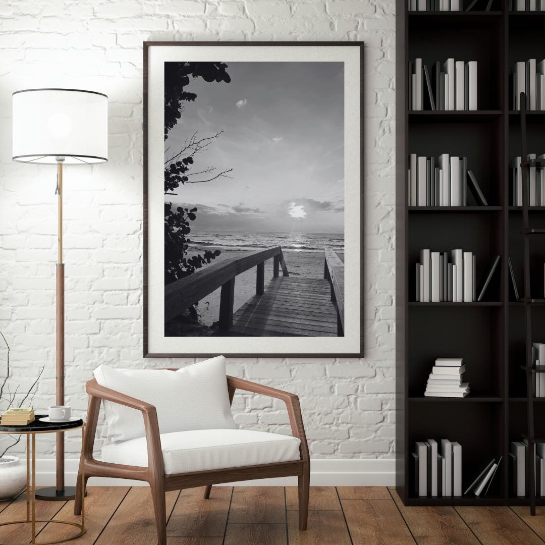 Set of 5 Black and White Beach Wall Art Prints, Coastal Ocean ...