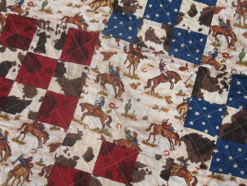 Cowboy Western Theme Nursery Baby Crib Quilt, Handmade 36x36 Inch ...