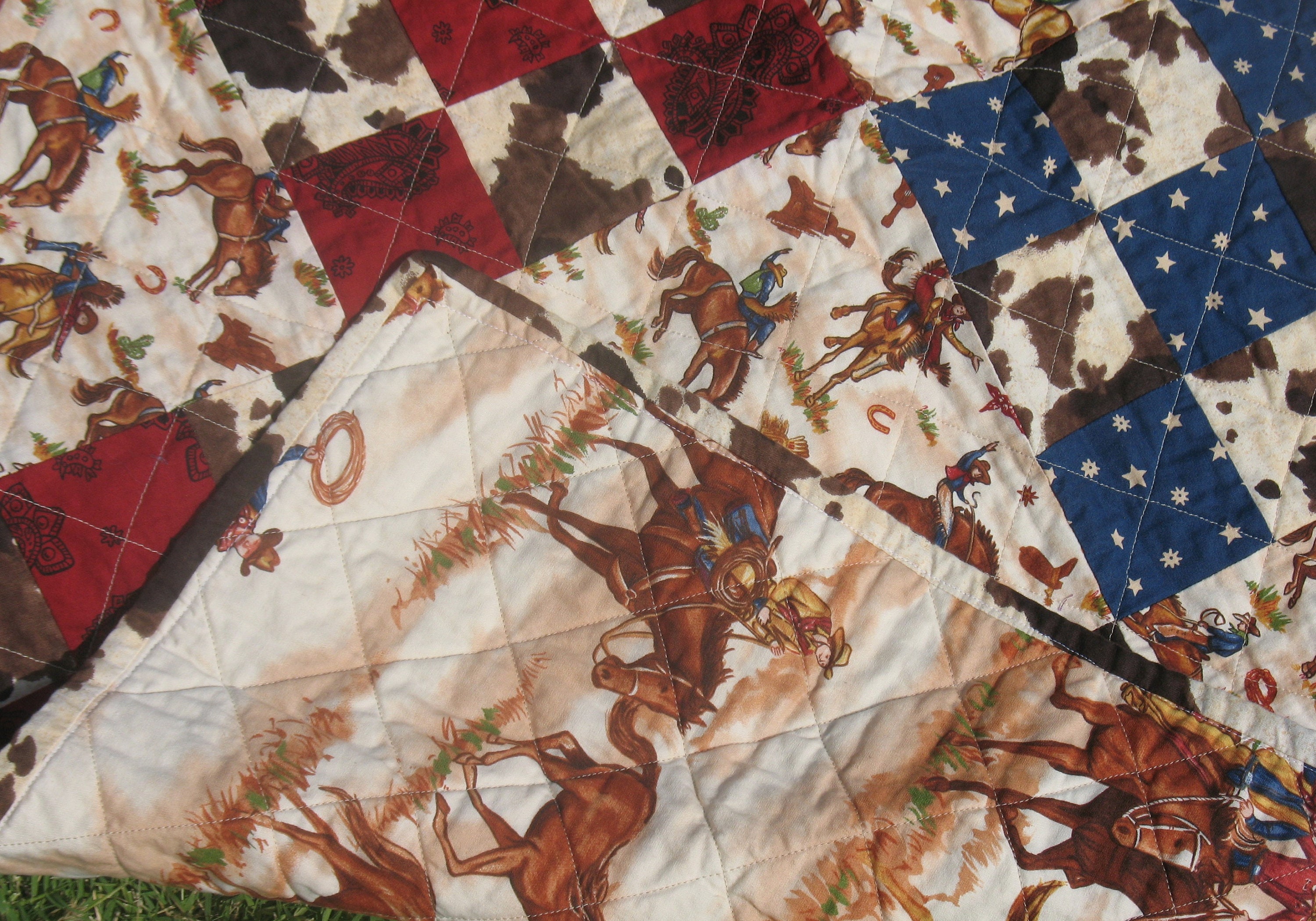 Cowboy Western Theme Nursery Baby Crib Quilt, Handmade 36x36 Inch ...