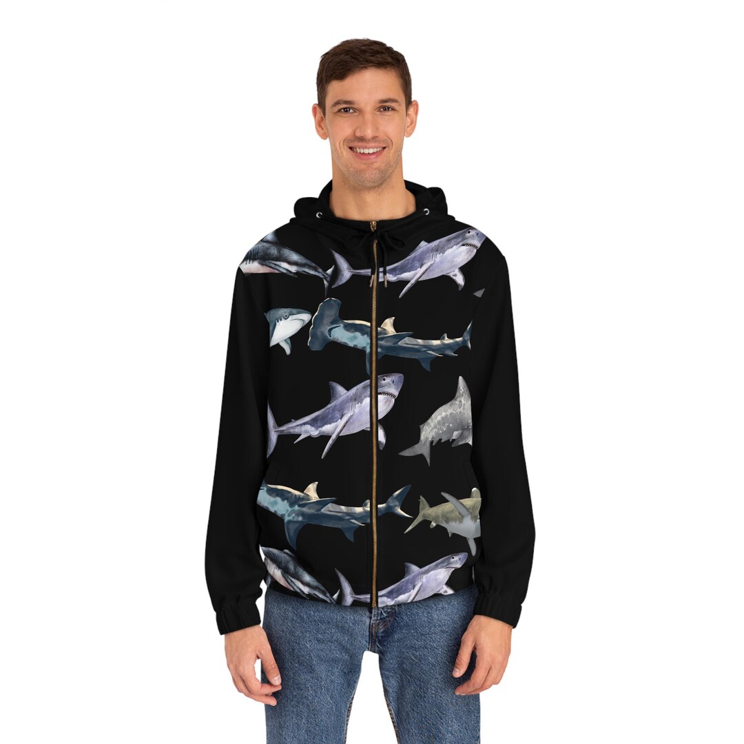 Shark Men's Full-zip Hoodie, Ocean Animal Sweatshirt, Marine Life ...