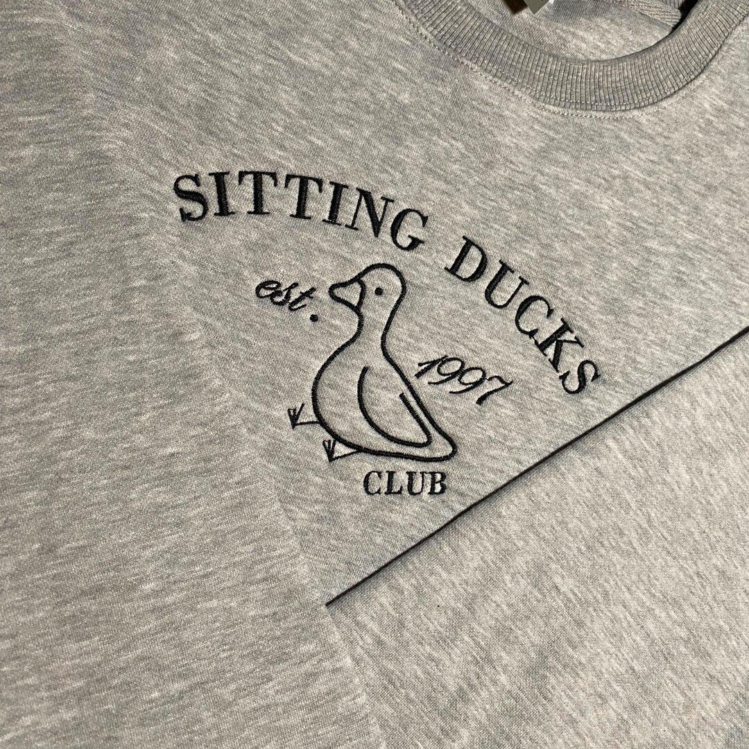 Embroidered Sitting Ducks Club College Sweatshirt | Embroidered ...
