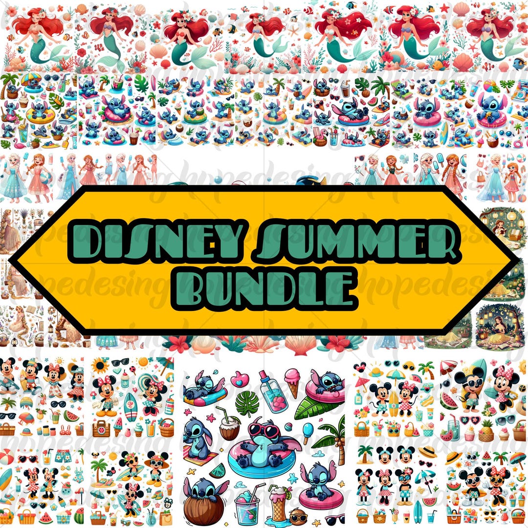 Disney Characters Summer PNG Bundle - Stitch Mickey Ariel Digital Files ...
