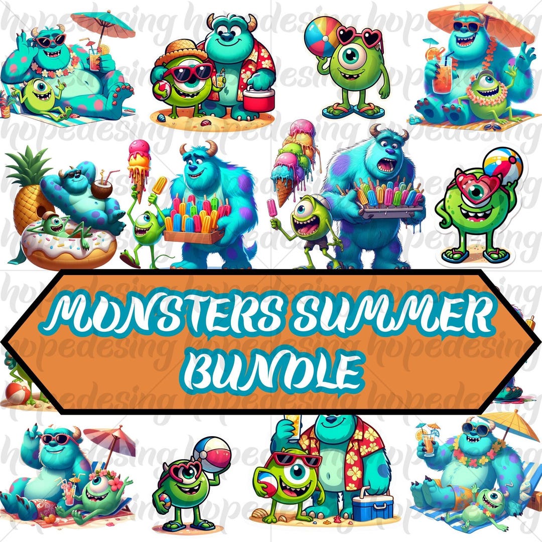 Monsters Inc Summer Clipart Bundle: Watercolor PNG (digital Download ...
