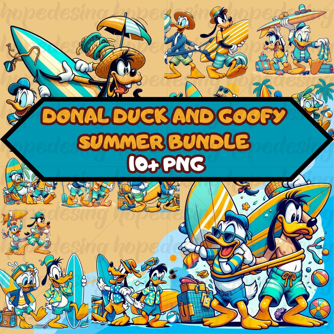Donald Duck & Goofy Summer Clipart Bundle: Beach Fun PNG (digital ...