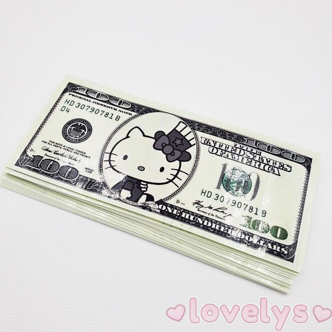 20 Pcs Hello Kitty Realistic Fake 100 Hundred Dollar Bill Stickers, Money Sticker, Novelty ...