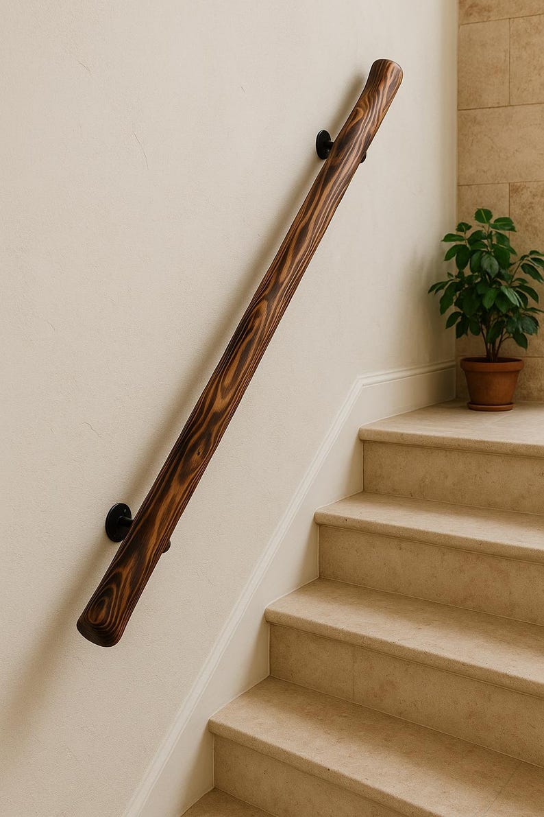 Live Edge Slim Stair Rail -gothic Solid Wood and Industrial Cast Iron ...