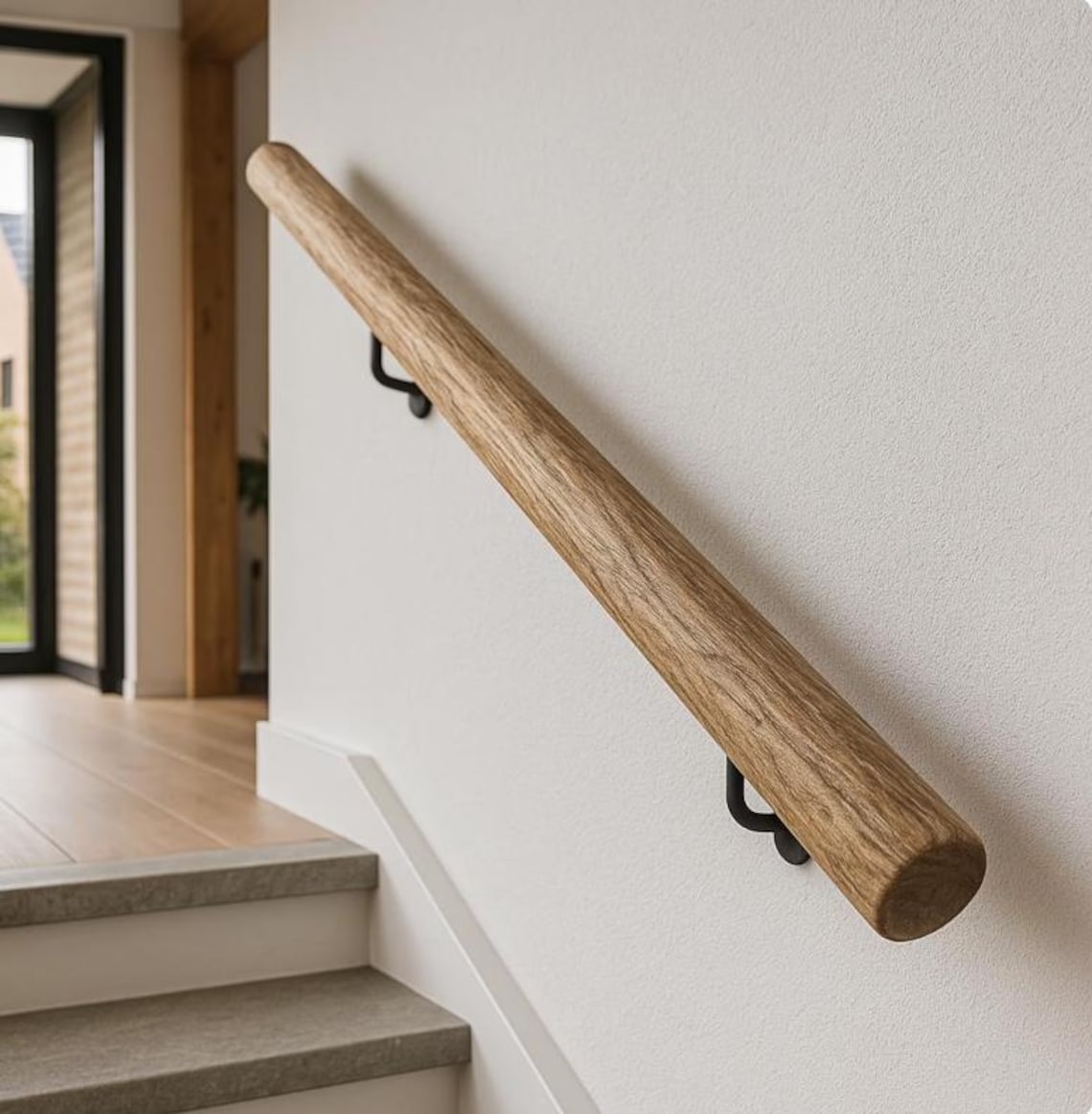Solid Oak Wall-mounted Handrail: Modern Rustic Stair Railing - Etsy