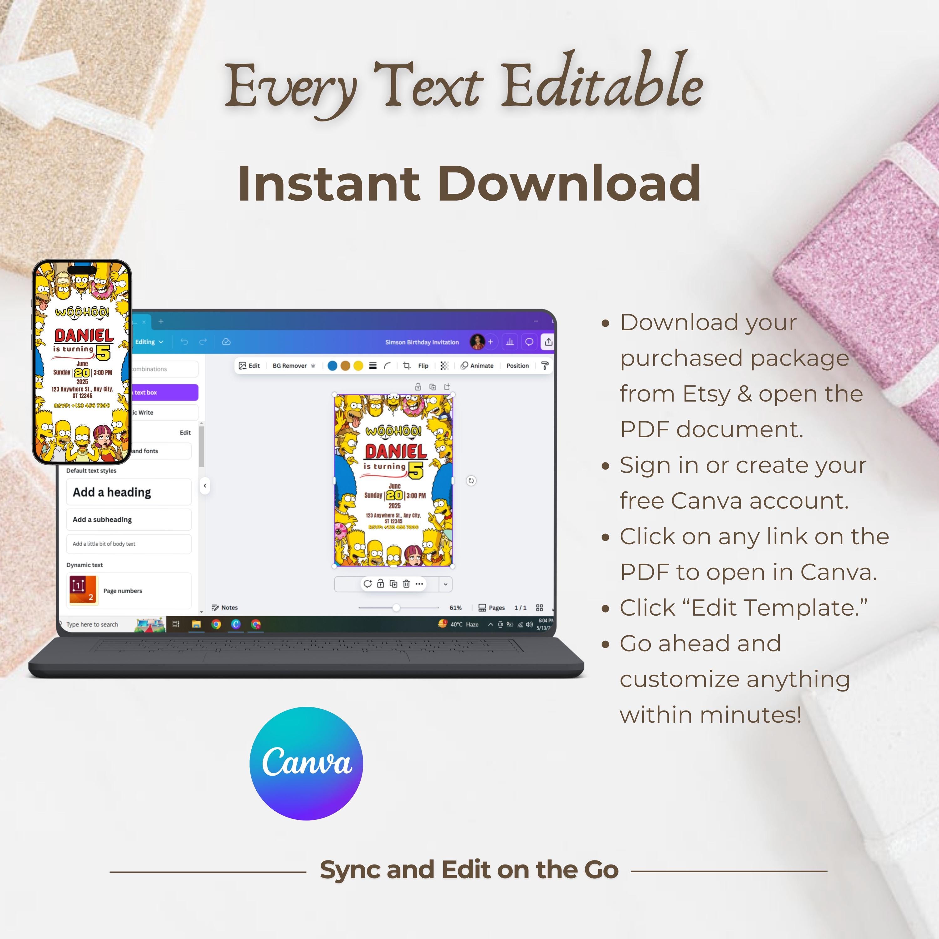 Editable Simpsons Birthday Invitations | Simpsons Party Invitation ...